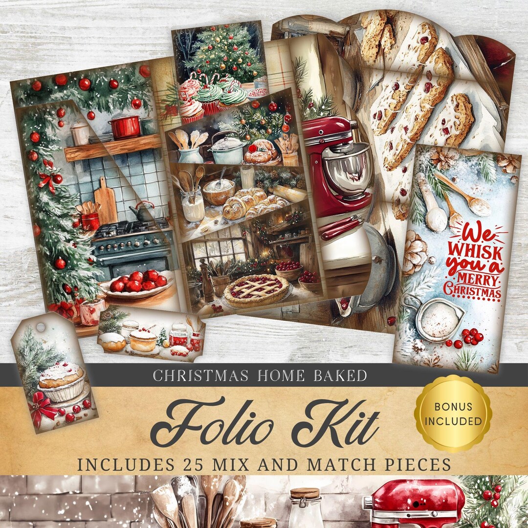 Vintage Christmas Baking Retro Kitchen Junk Journal Folio Kit ...