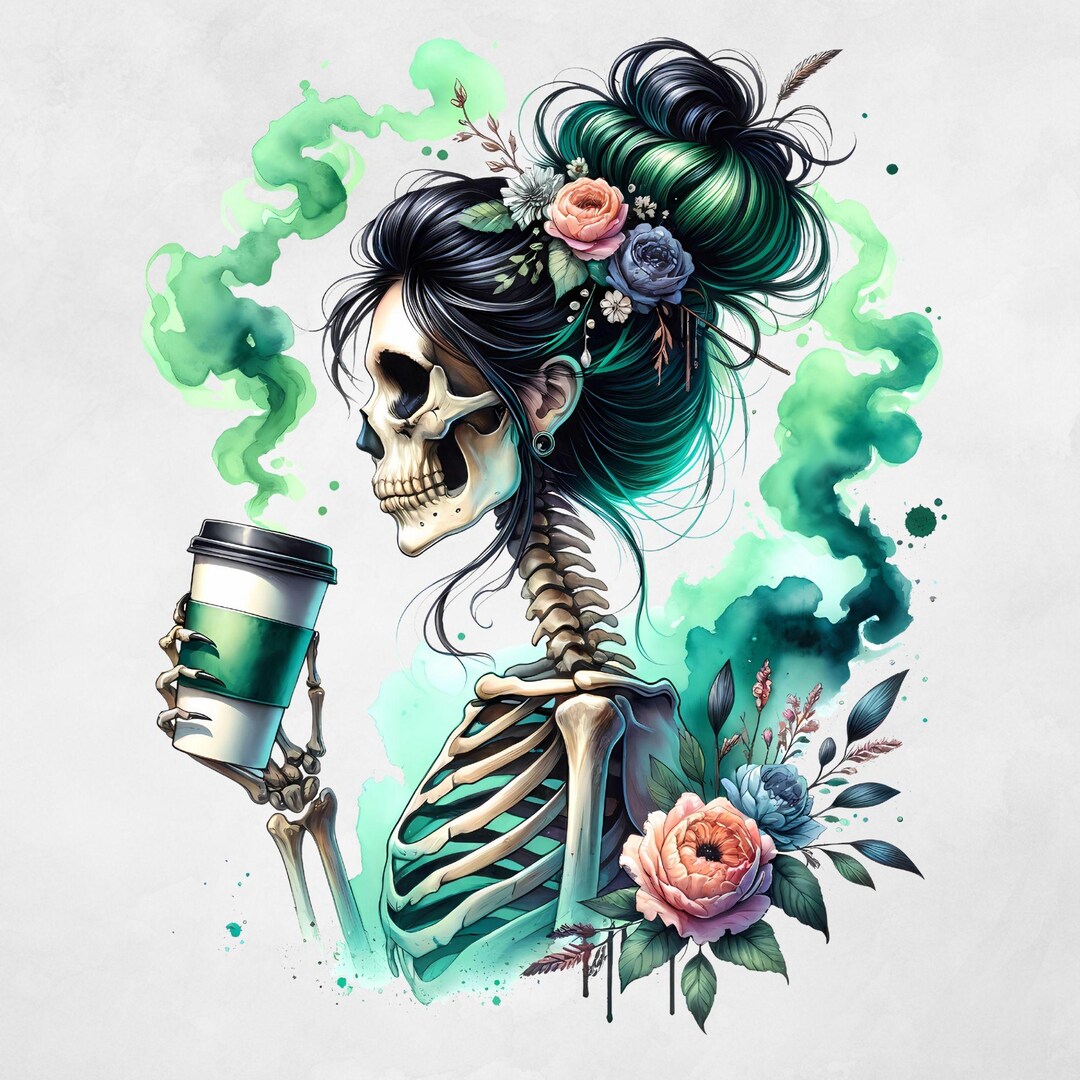 Skull Messy Bun Clipart Pack, Caffeinated Mom PNG Images Coffee Mama ...