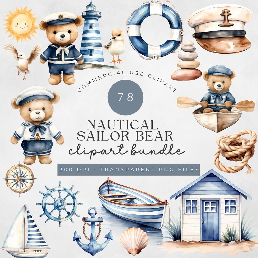 Cute Sailor Teddy Bear Clipart, Nautical Nursery Clipart, Under Sea PNG ...