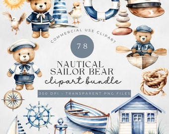 Cute Sailor Teddy Bear Clipart, Nautical Nursery Clipart, Baby Teddy ...