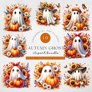 Watercolor Cute Ghost Clipart, PNG Halloween Clipart Bundle, Cute Ghost ...