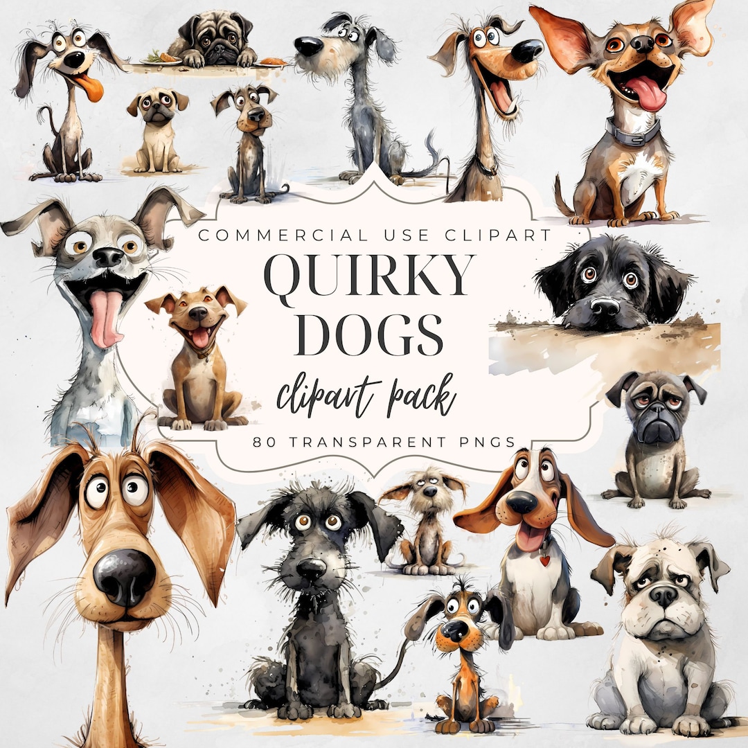 80 Quirky Dog Clipart | Whimsical Dogs Clip Art | Kawaii Dog | Cute Dog ...