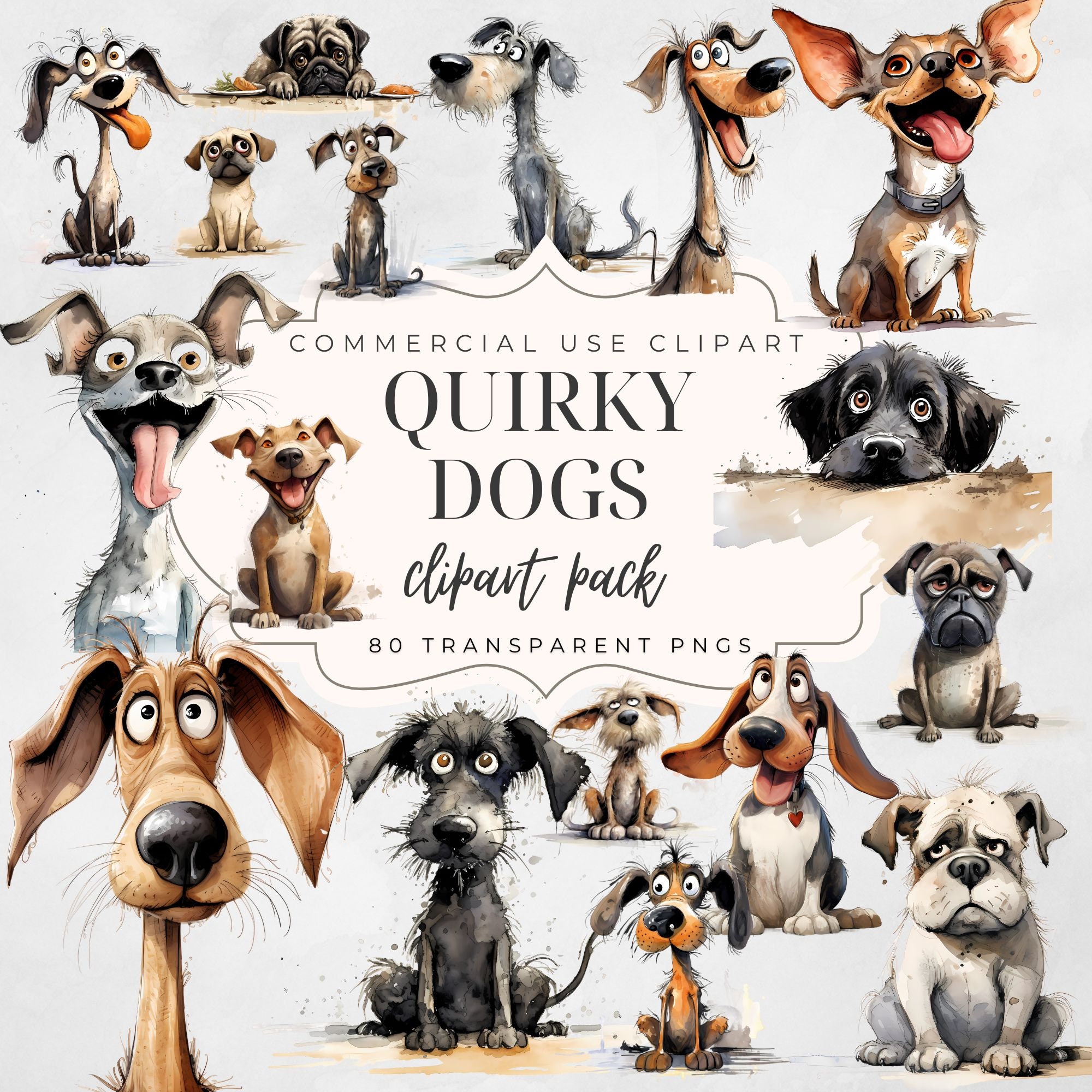 Quirky Dog Clipart: 80 Whimsical PNG Images (commercial Use) - Etsy
