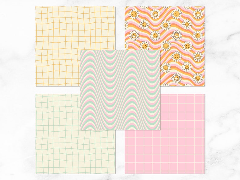 Groovy Retro Digital Paper, Aesthetic Pattern Background, Seamless ...