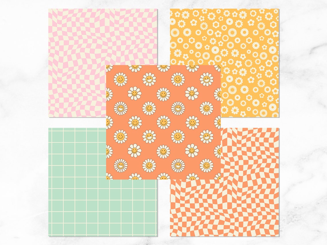 Groovy Retro Digital Paper, Aesthetic Pattern Background, Seamless ...