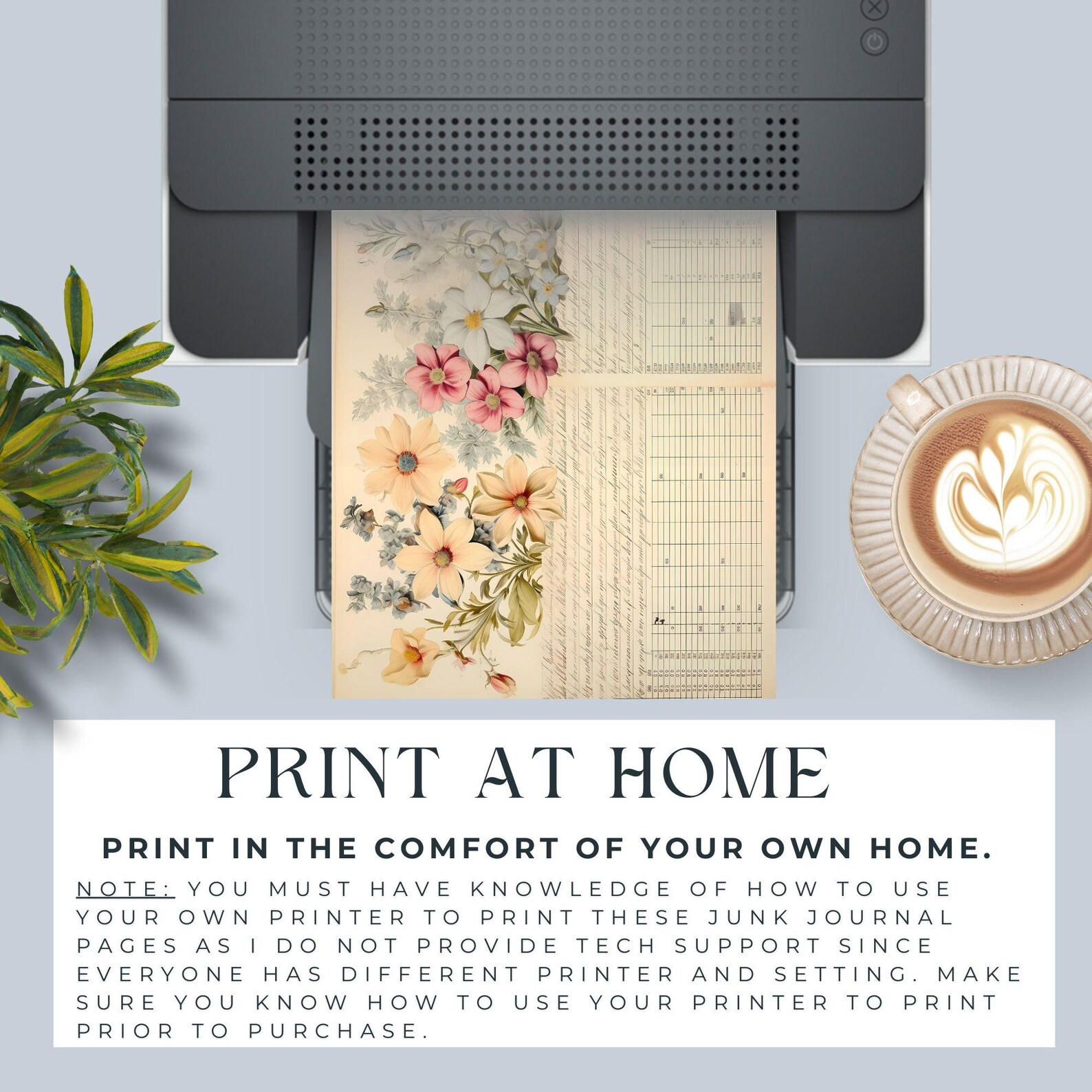 Wildflower Floral Ledger Junk Journal Pages, Flower Digital Paper ...