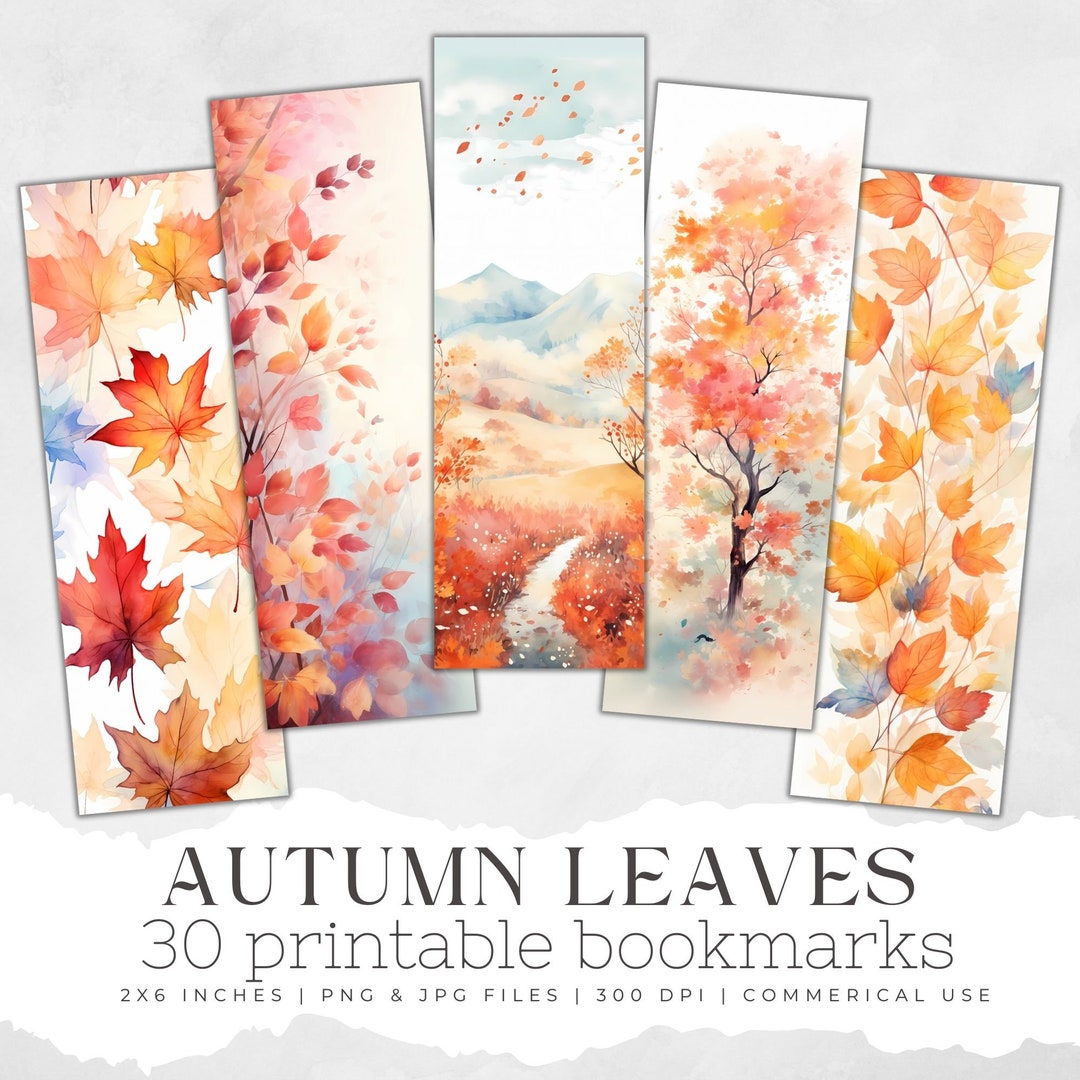 30 Fall Leaves Printable Bookmarks | Digital Download JPG Bookmark Set ...
