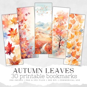 30 Fall Leaves Printable Bookmarks | Digital Download JPG Bookmark Set ...
