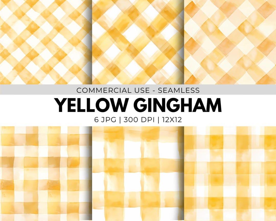 Watercolor Pastel Yellow Gingham Digital Paper, Seamless Pattern ...