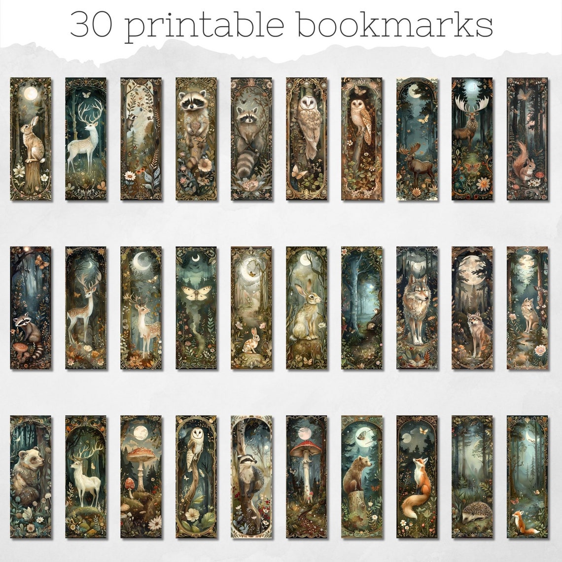 Whimsical Woodland Animals Bookmarks: Fantasy Forest Print (PNG, JPG ...