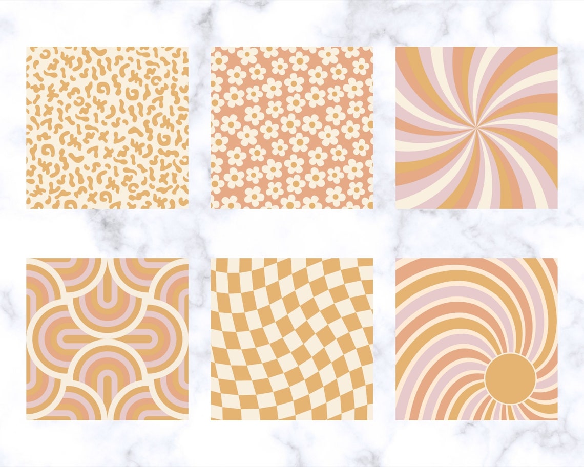 Summer Retro Digital Paper, Aesthetic Pattern Background, Groovy ...
