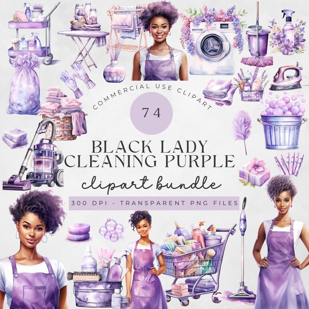 74 Housekeeping Black Lady Clipart Bundle | Watercolor Cleaning ...