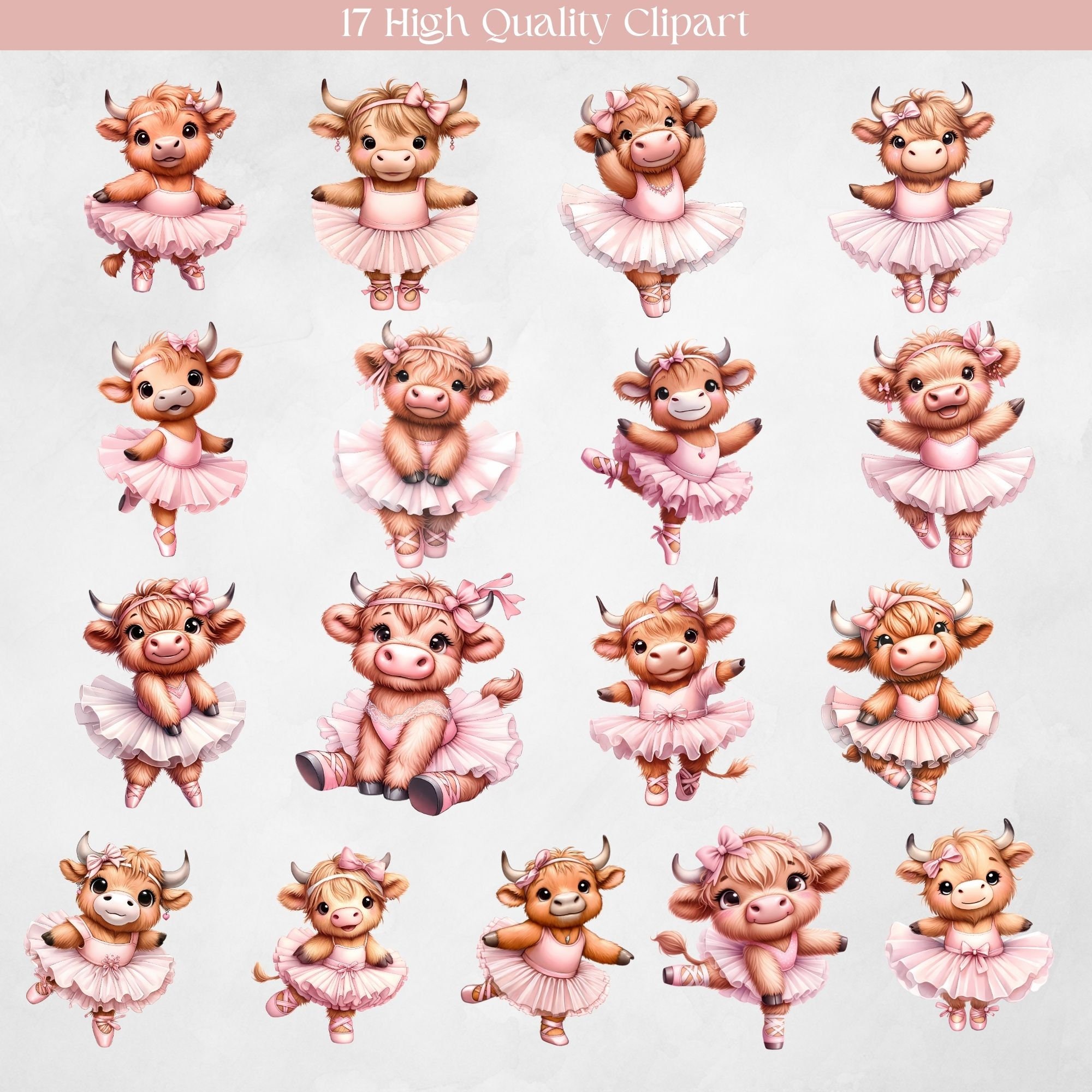 Ballerina Highland Cow Clipart, Nursery Illustration, Watercolor Cute ...