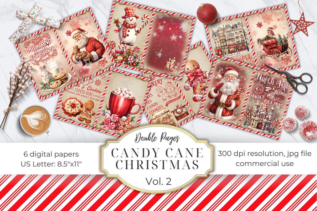 Christmas Junk Journal Kit - Peppermint Candy Cane Digital Scrapbook ...