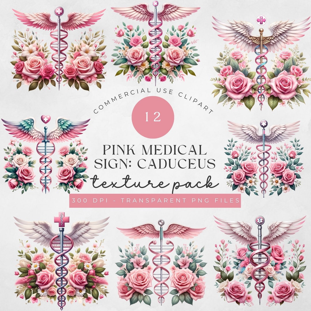 Floral Caduceus Clipart: Pink Medical PNG Bundle (digital Download) - Etsy