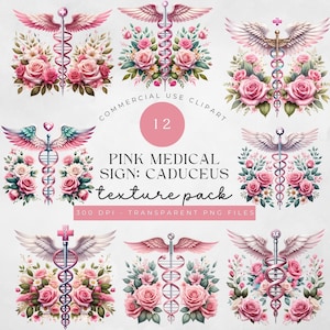 Floral Caduceus Clipart: Pink Medical PNG Bundle (digital Download) - Etsy