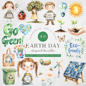 Earth Day Watercolor Clipart Bundle PNG Environmental Awareness, Planet ...