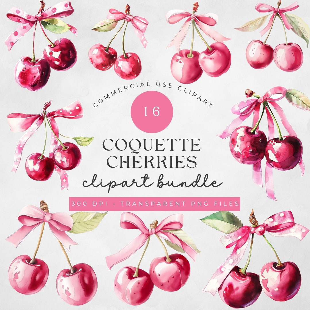 16 Cherry Bow Clipart Bundle Coquette Aesthetic Valentine Png ...