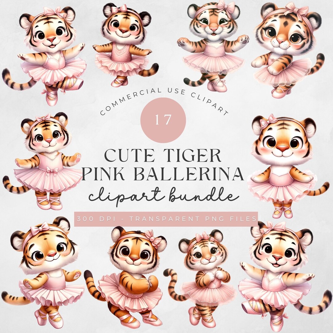 Ballerina Tiger Clipart, Nursery Illustration, Watercolor Animal, Cute ...