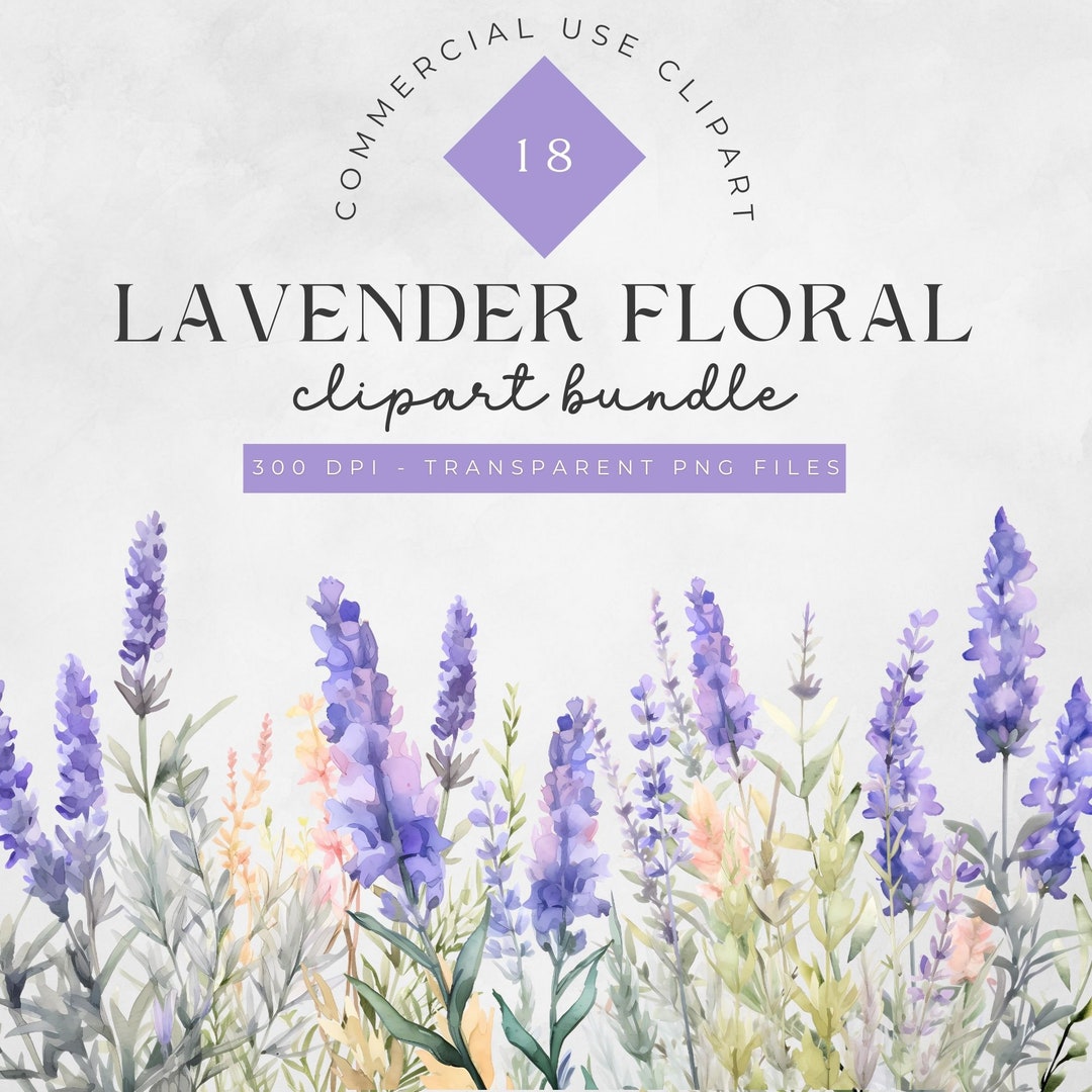 Watercolor Lavender Floral Clipart Bundle: Spring Garden PNG ...