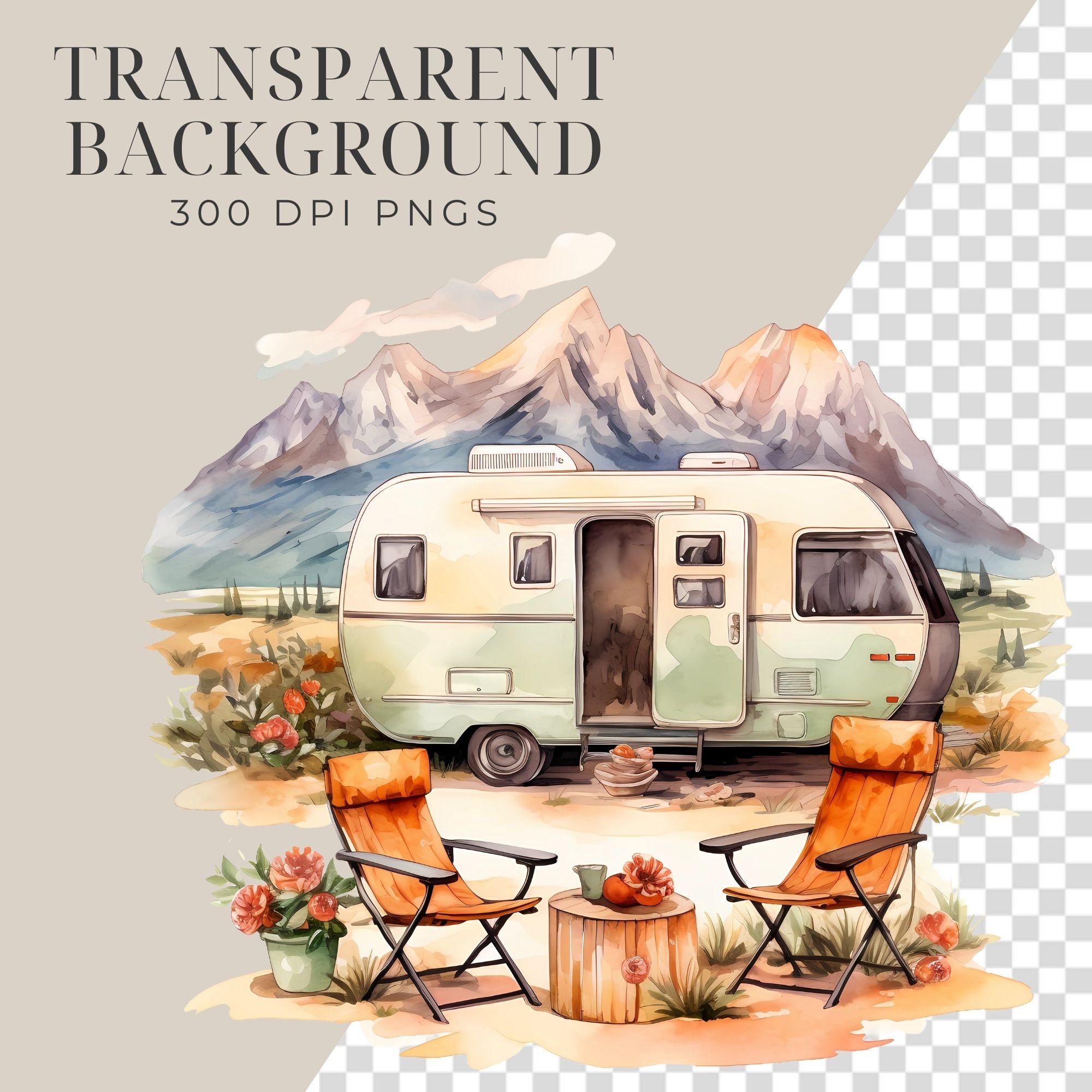 Watercolor Camper Van Clipart, Adventure Van Clipart, Magical Camping ...