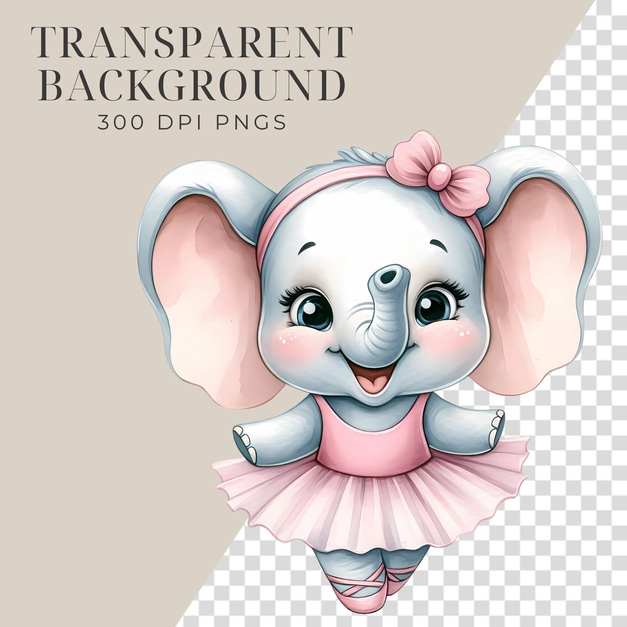 Ballerina Elephant Clipart, Nursery Illustration, Jungle, Wild Animal ...