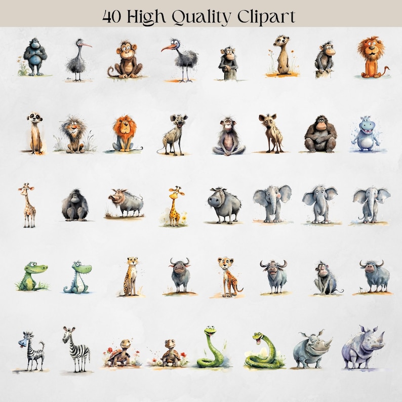 Quirky Animals PNG Clipart Bundle Whimsical Safari Animals Lion Monkey ...