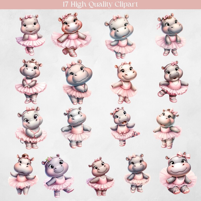 Ballerina Hippo Clipart, Nursery Illustration, Watercolor Cute Animal ...