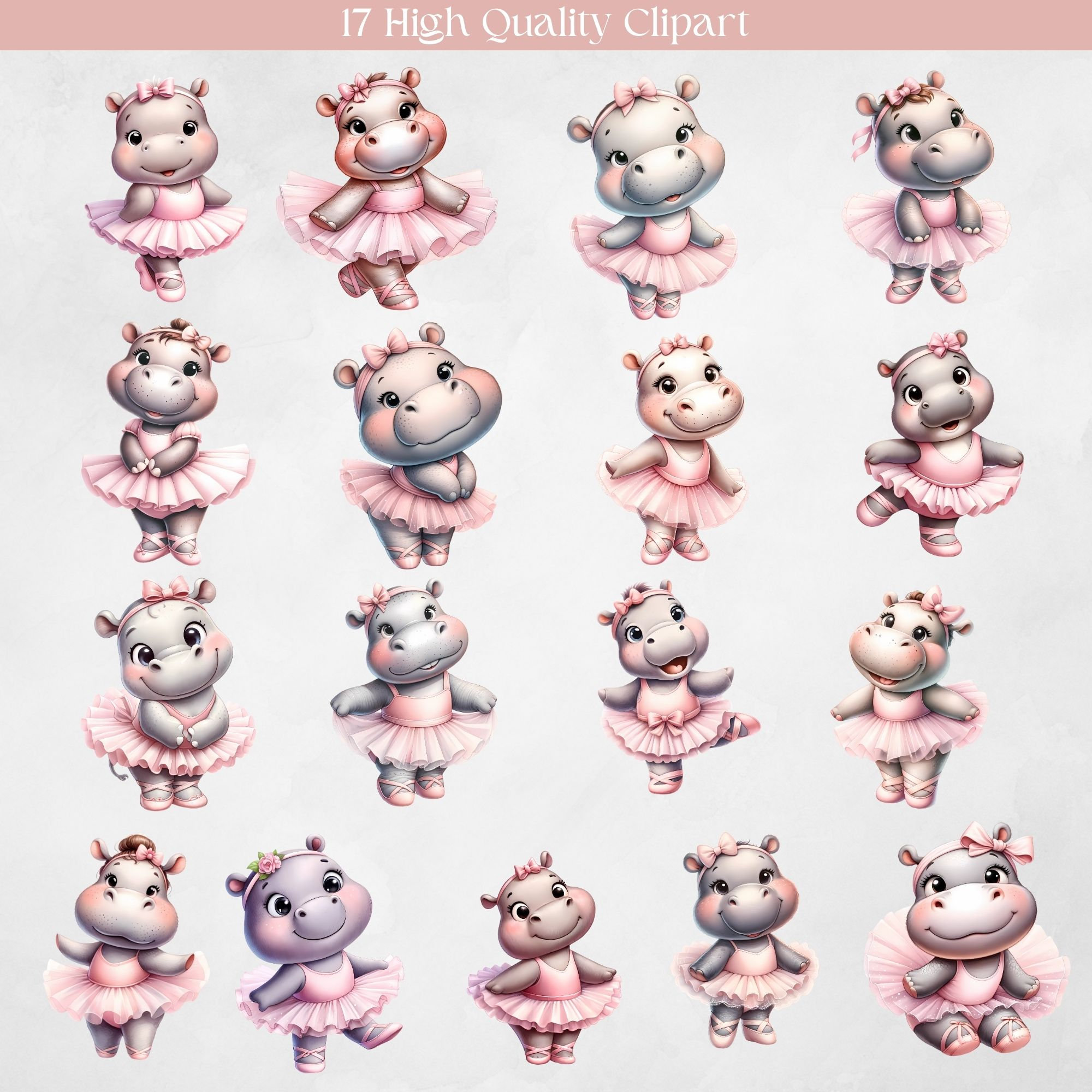 Ballerina Hippo Clipart, Nursery Illustration, Watercolor Cute Animal ...