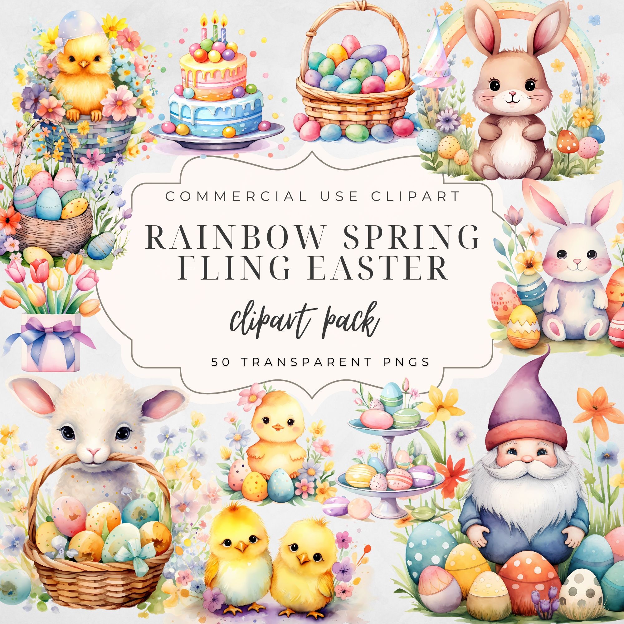 50 Watercolor Pastel Rainbow Easter Clipart Bundle, Pastel Watercolor ...