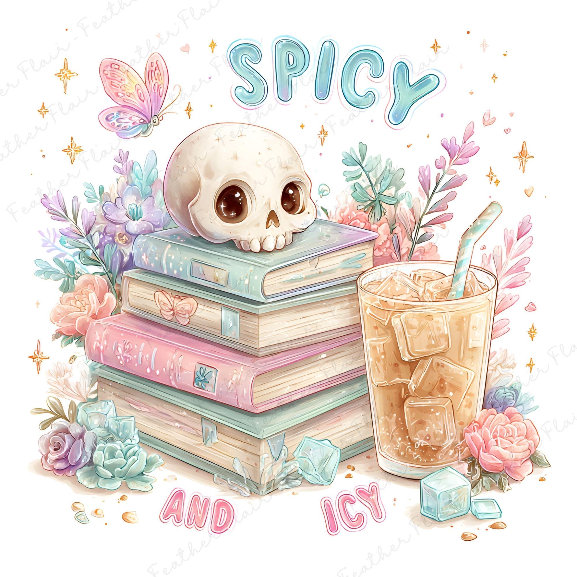 Spicy Icy Books Clipart, Skull, Coffee, Booktok Design (PNG) - Etsy
