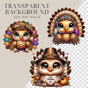 Thanksgiving Baby Turkey Clipart, Cute Turkey PNG, Autumn Watercolor ...