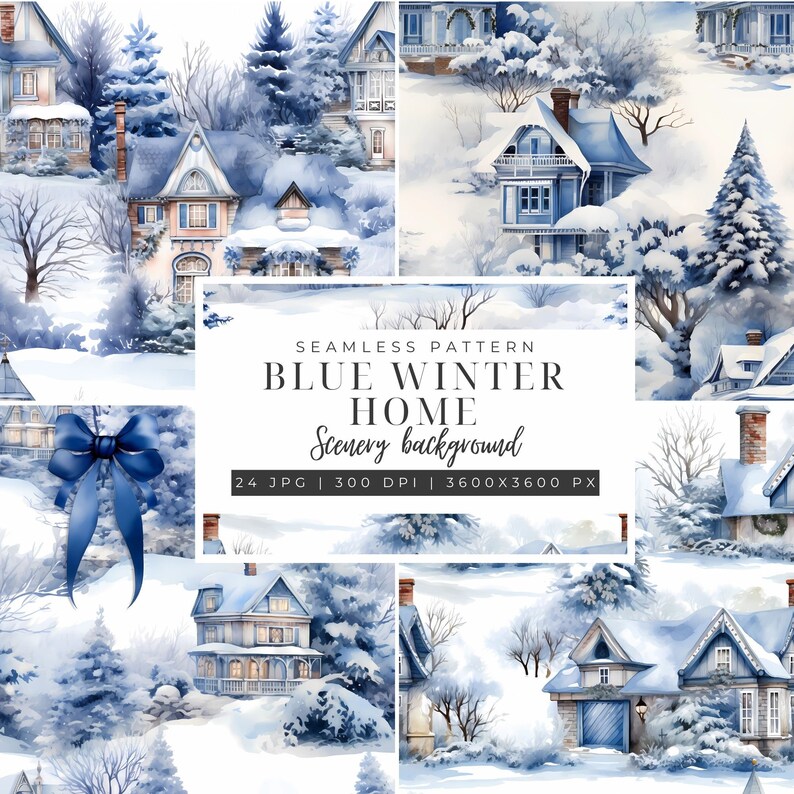 Blue Christmas Digital Paper Background Girly Blue Winter Wonderland ...