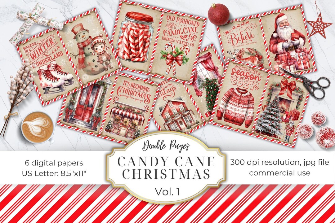 Christmas Junk Journal Kit - Peppermint Candy Cane Digital Scrapbook ...