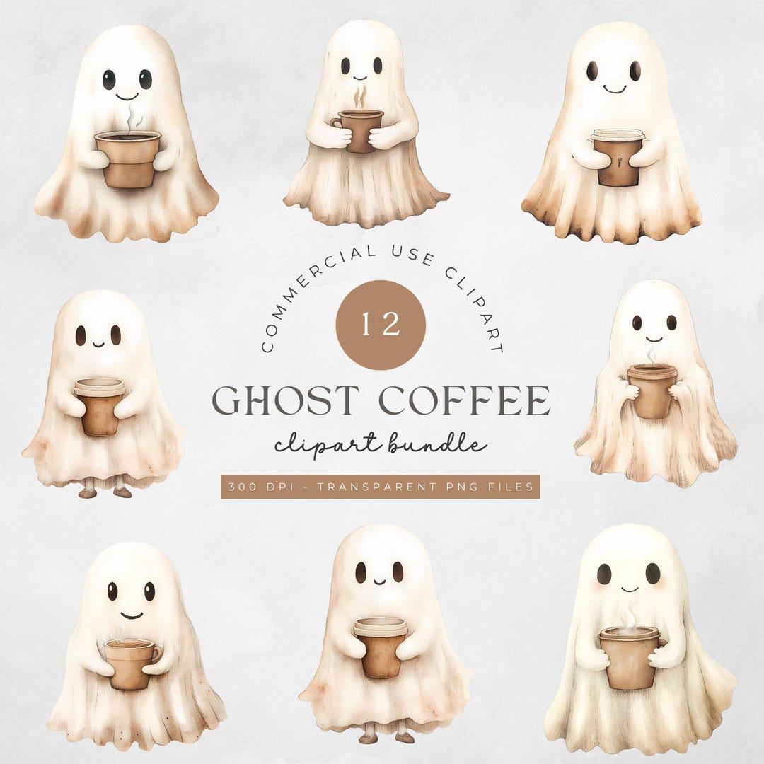 Ghost Coffee Clipart Watercolor Clip Art Scary Coffee Mug, Coffee Lover ...