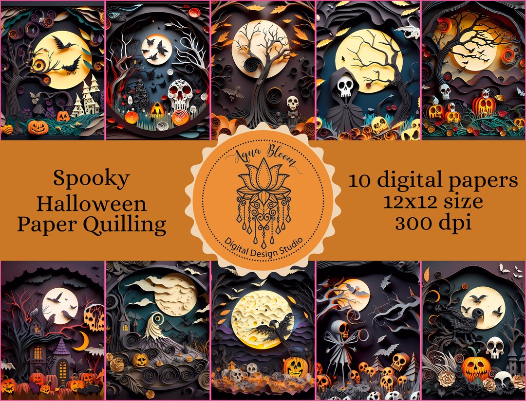 Halloween Paper Quilling Digital Paper, Jpeg, Digital Scrapbook Paper ...