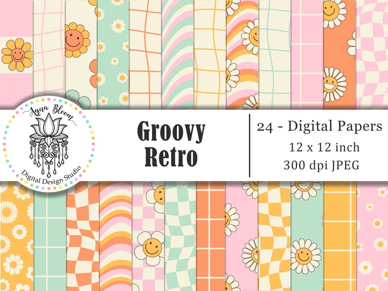Groovy Retro Digital Paper Pack for Scrapbooking - Etsy