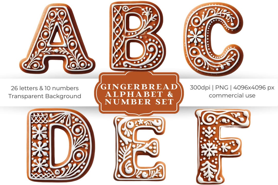 Gingerbread Cookie Letters Clipart Pack, PNG, Christmas Letters Clip ...