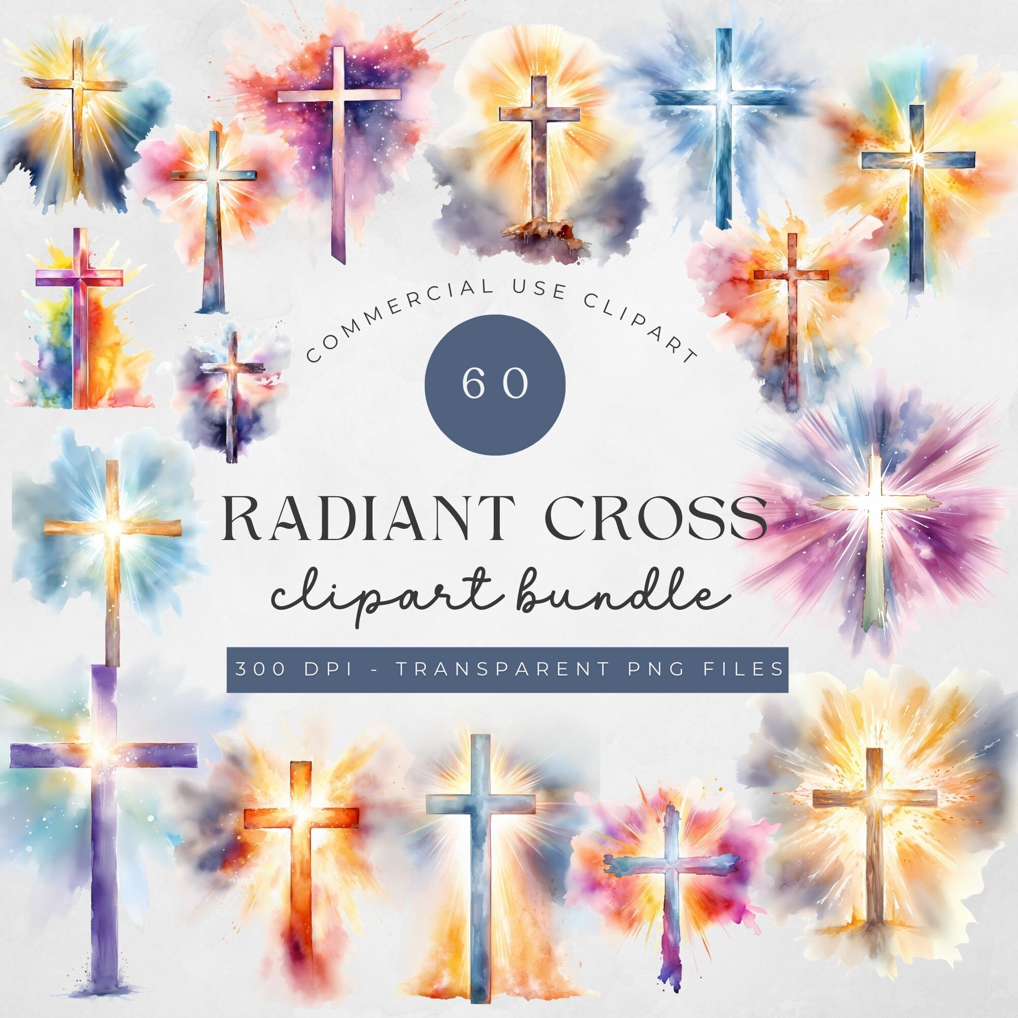 Watercolor Light Ray Cross Bundle PNG PNG Commercial Use Instant ...