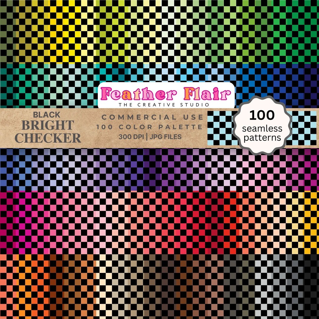 100 Seamless Checkerboard Digital Paper Checker Grid Geometric ...