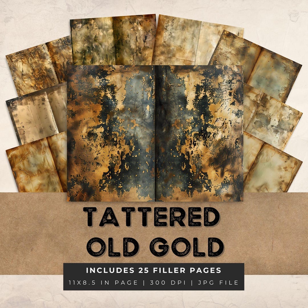 25 Grungy Gold Doubles, Junk Journal Papers, 11x8.5 Inch, Printable ...