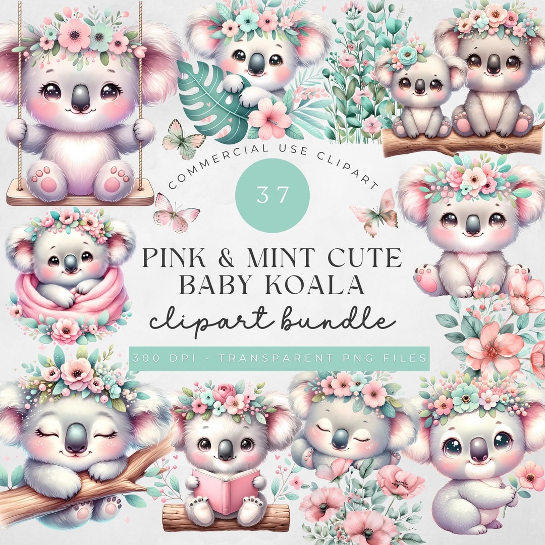 Koala Clipart Bundle, Watercolor Illustration, Pastel Baby Nursery ...