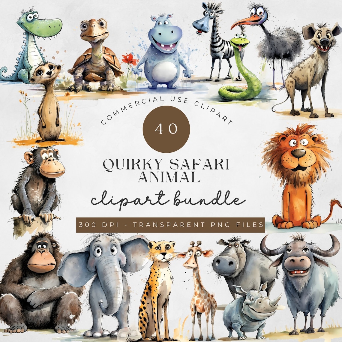 Quirky Animals PNG Clipart Bundle Whimsical Safari Animals Lion Monkey ...
