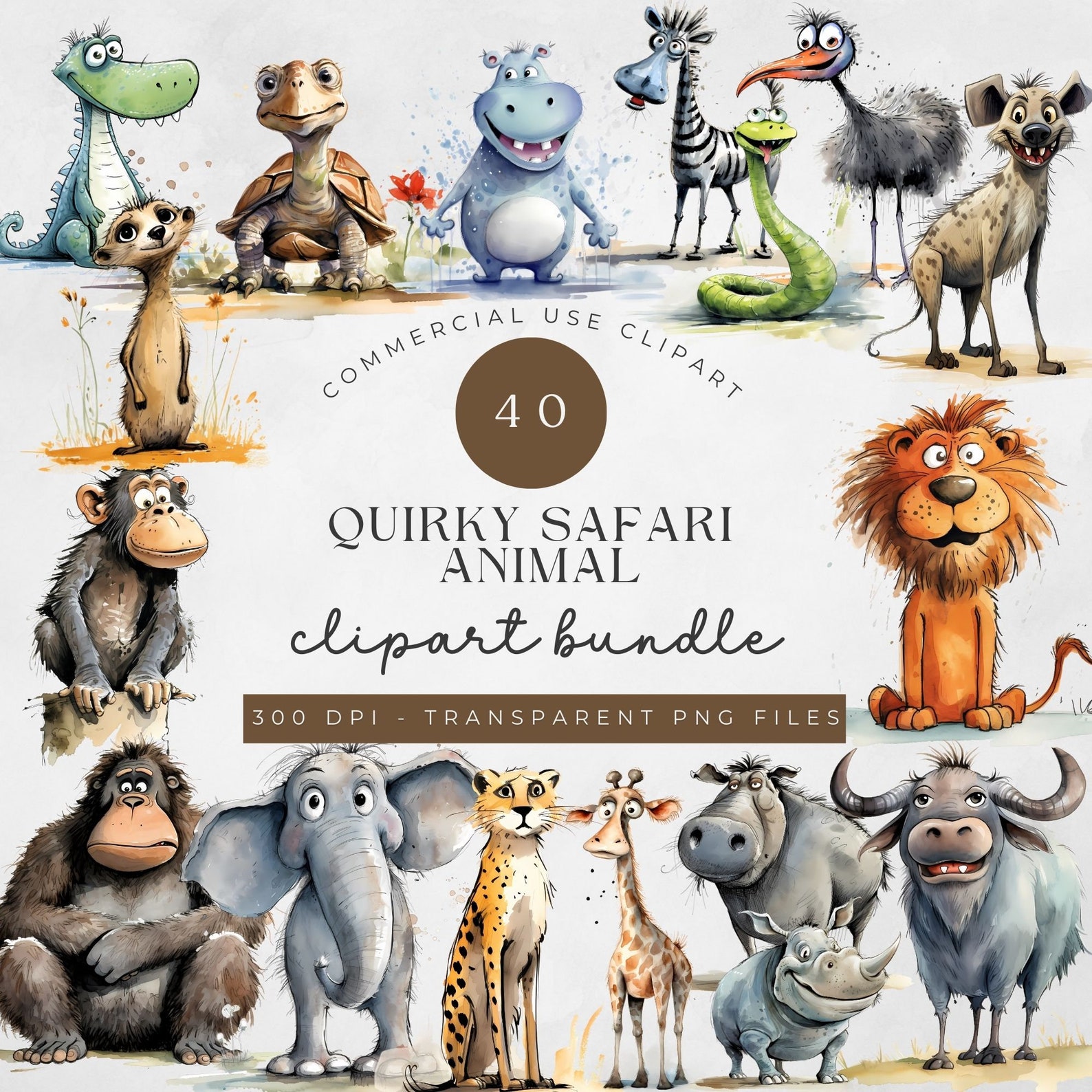Quirky Animals PNG Clipart Bundle Whimsical Safari Animals Lion Monkey ...