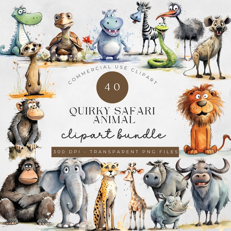 Quirky Animals PNG Clipart Bundle Whimsical Safari Animals Lion Monkey ...