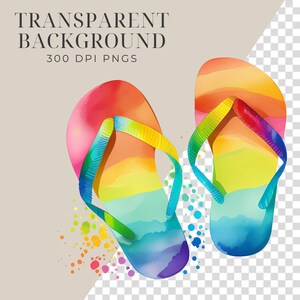 Colorful Watercolor Flip Flop Clipart Bundle, Transparent Background ...