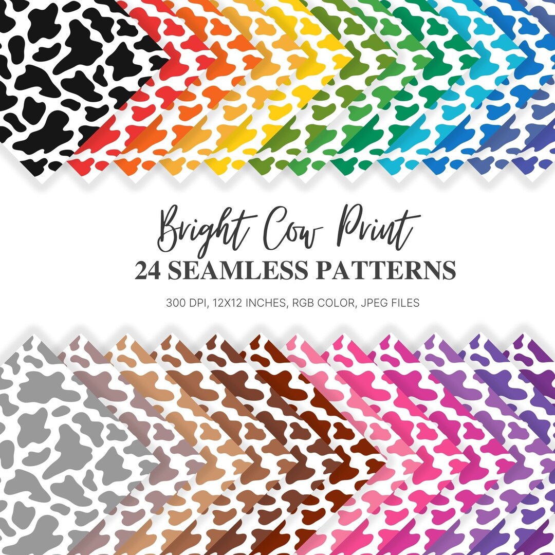 Seamless Bright Colorful Cow Pattern Digital Design Bundle, Cowhide ...