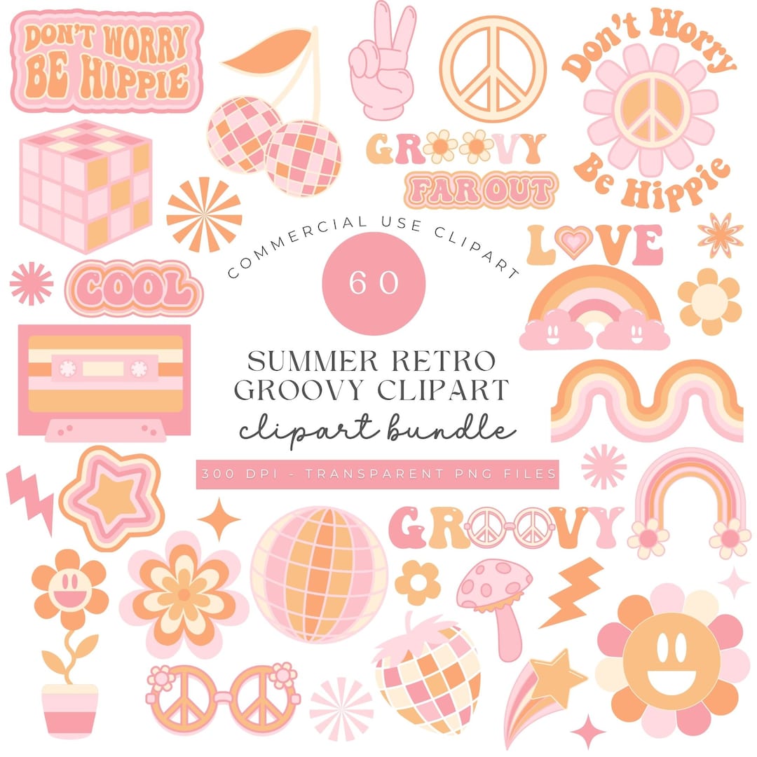 Retro Groovy Clipart Bundle: Daisy, Rainbow, Disco (PNG Files) - Etsy