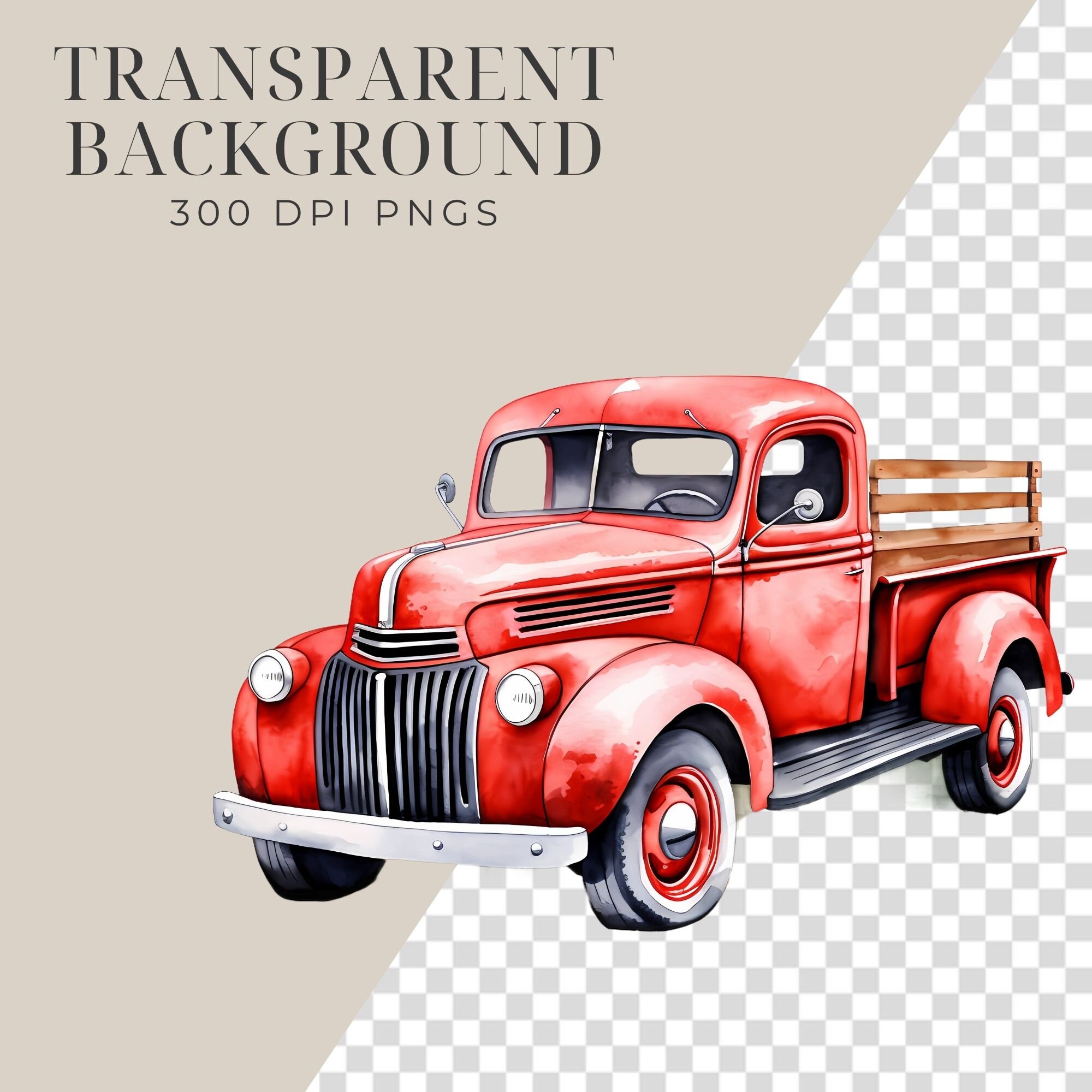 Watercolor Red Truck Clipart Bundle, Vintage Farm Truck, Cottagecore ...