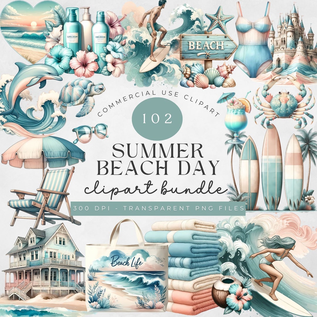 Beach Clipart Bundle: Summer Vacation PNG Graphics (102 Images) - Etsy